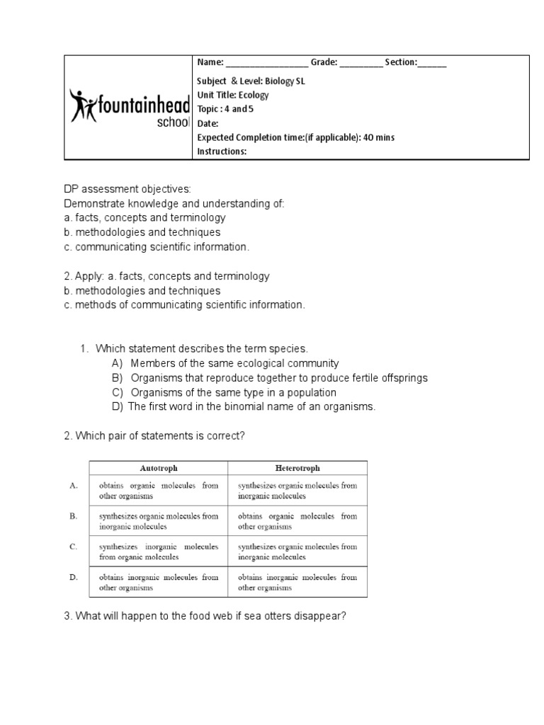 Summative Assessment Topic 4 | PDF | Sea Ice | Ecology