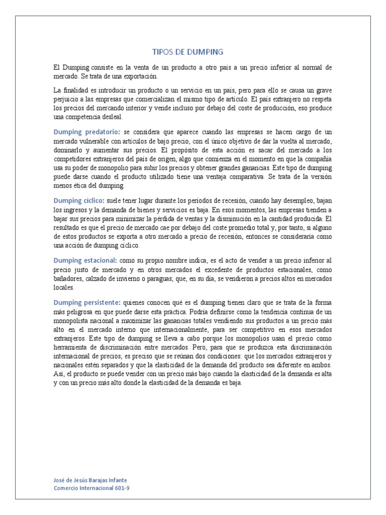 Tipos de Dumping | PDF | Dumping (política de precios) | Monopolio