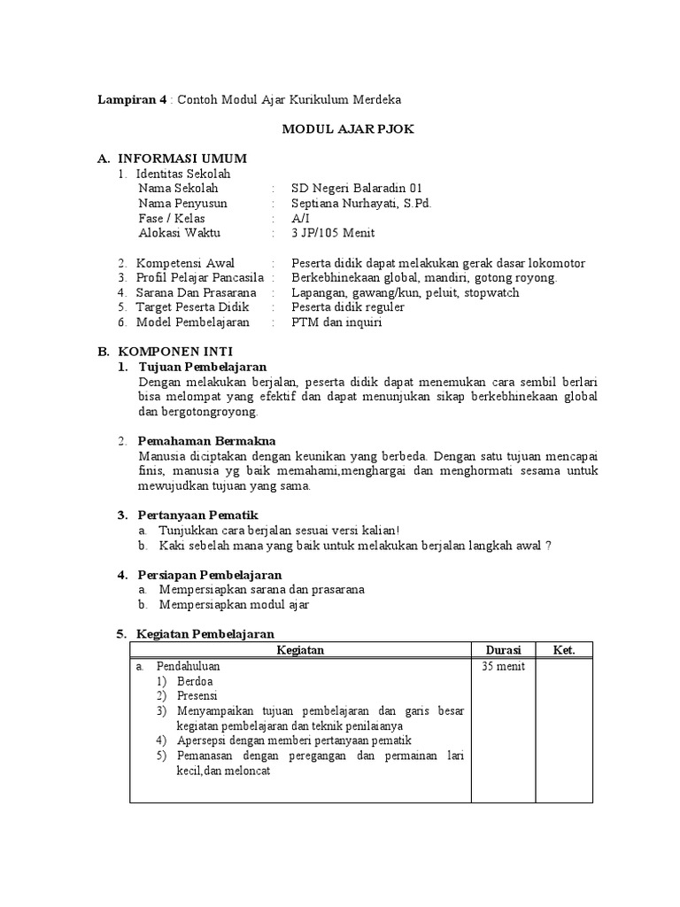 Lampiran 4 Contoh Modul Ajar | PDF