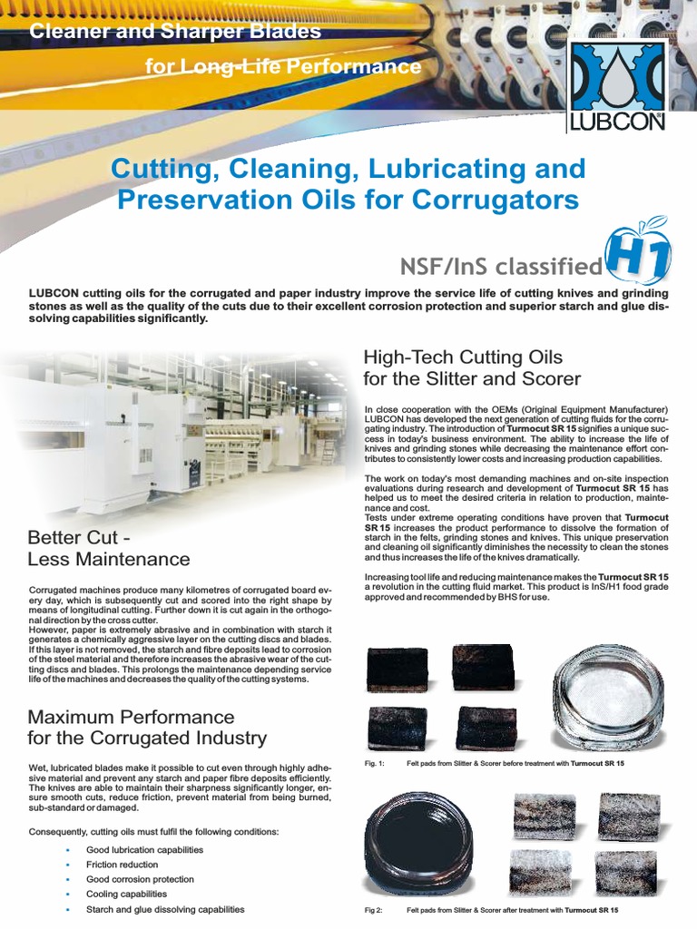 LUBCON Cutting Oils Corrugator en | PDF | Lubricant | Blade