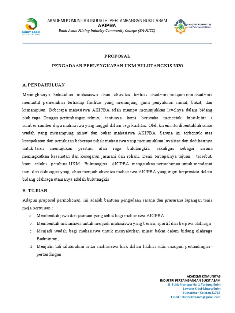Proposal UKM Bulutangkis AKIPBA | PDF