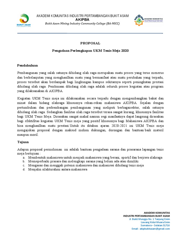 Proposal Pengadaan Peralatan Tenis Meja | PDF