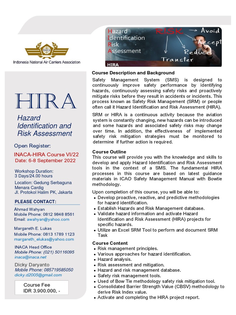 Hazard Identification and Risk Assessment (HIRA): Course Description ...