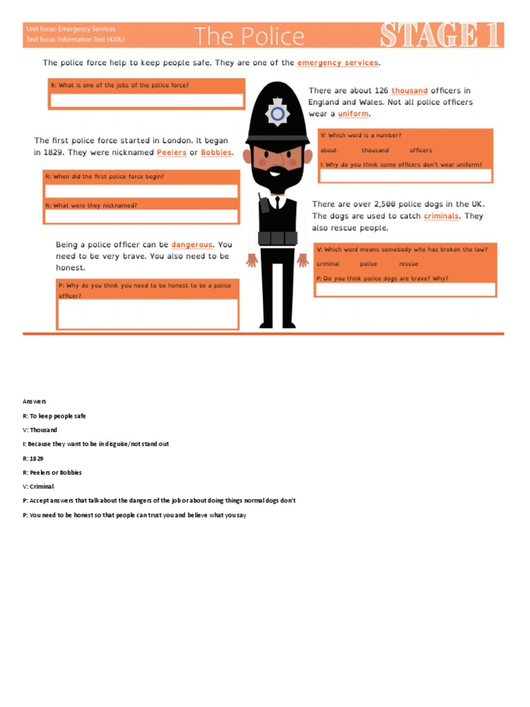 Police Reading Comprehension Year 1 | PDF