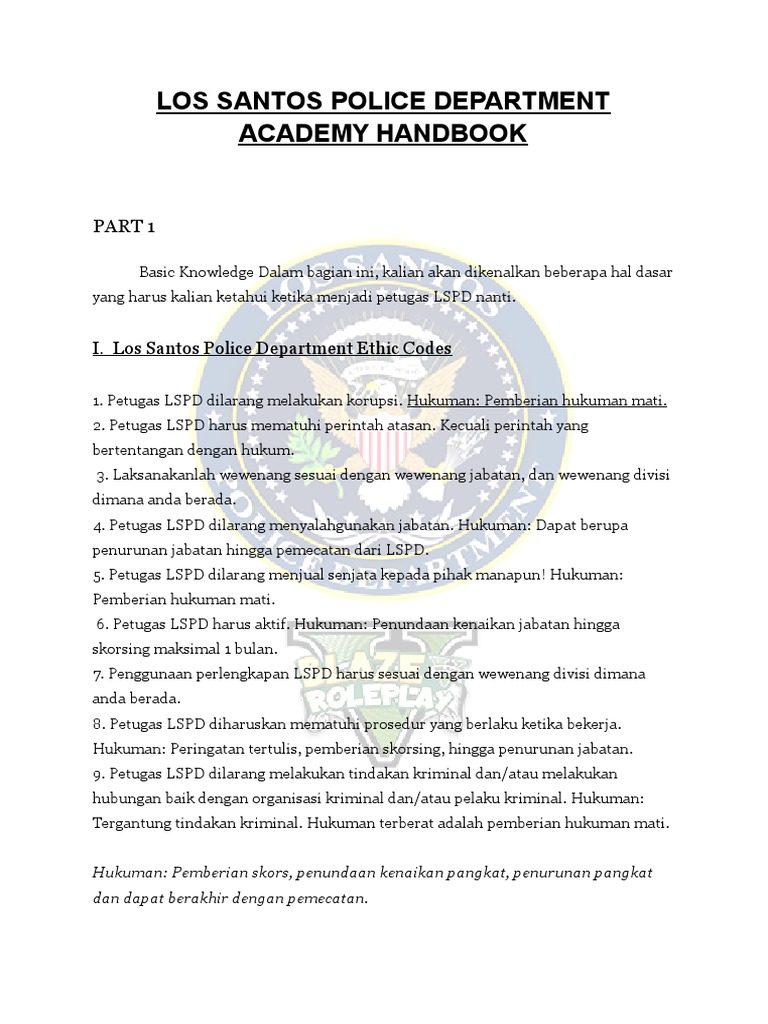 Los Santos Police Department Handbook | PDF