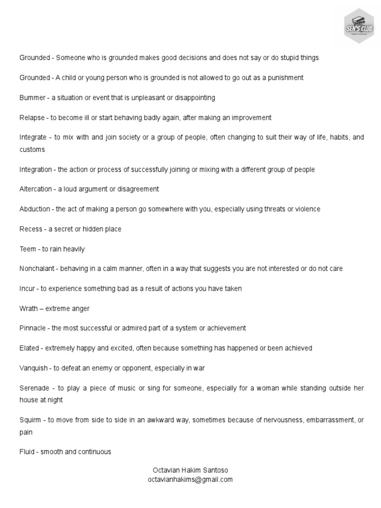 Sen's Collection - Vocabulary List | PDF | Anger | Feeling