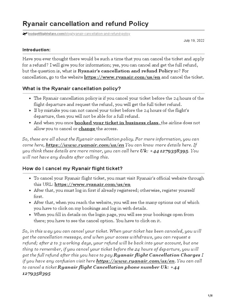 Ryanair Cancellation and Refund Guide | PDF | Fee
