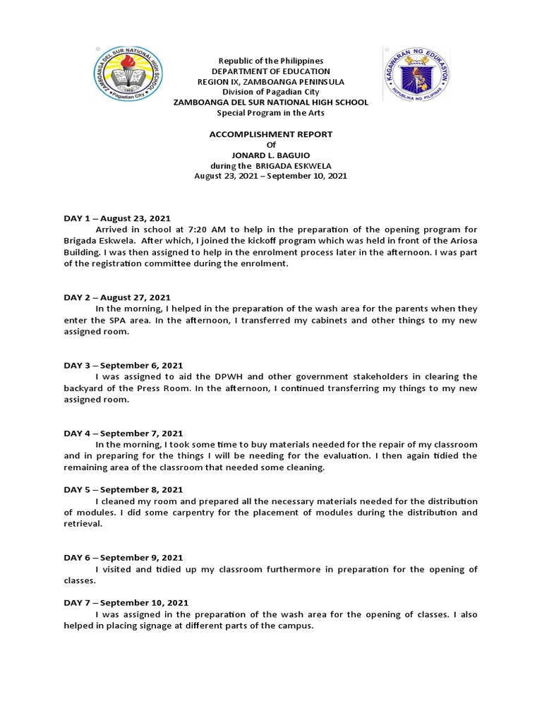 Brigada Accomplishment Report | PDF