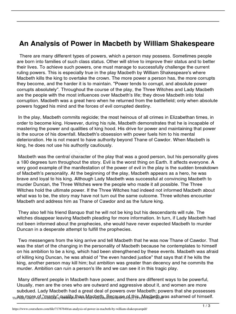 Power and Corruption in Macbeth | PDF | Macbeth