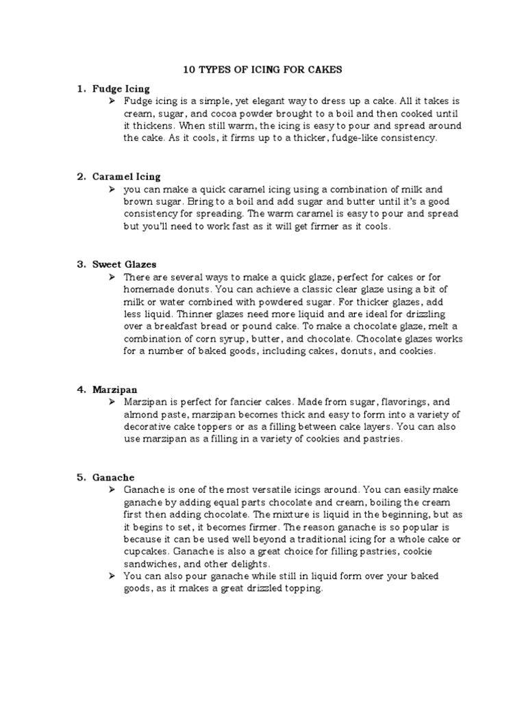 10 Types of Icing For Cakes | PDF | Cakes | Icing (Food)