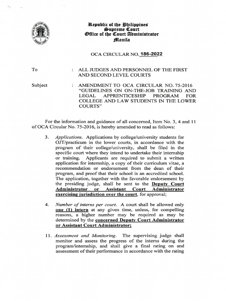 OCA Circular No. 186-2022 | PDF | Judiciaries | Common Law