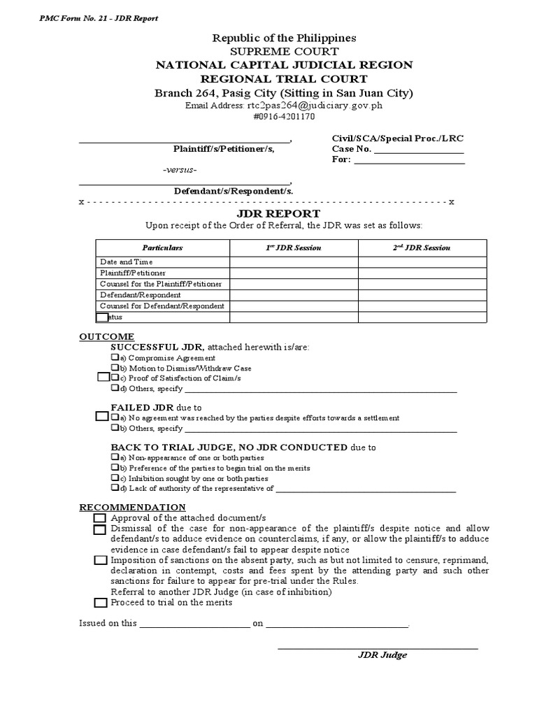 PMC Form 21 - JDR Report | PDF | Trials | Judge