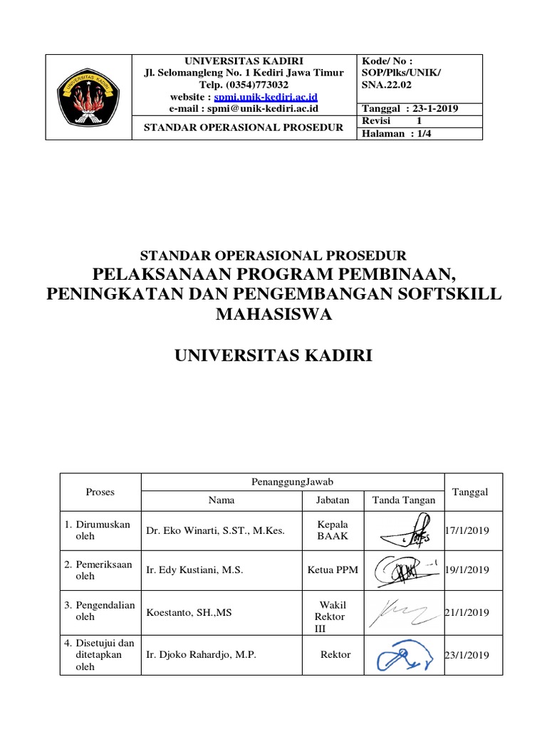 SOP Pengembangan Softskill Mahasiswa | PDF