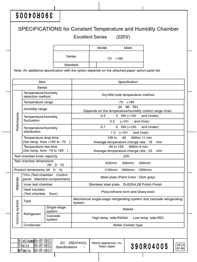 SPECIFICATIONS For Constant Temperature and Humidity Chamber | PDF ...