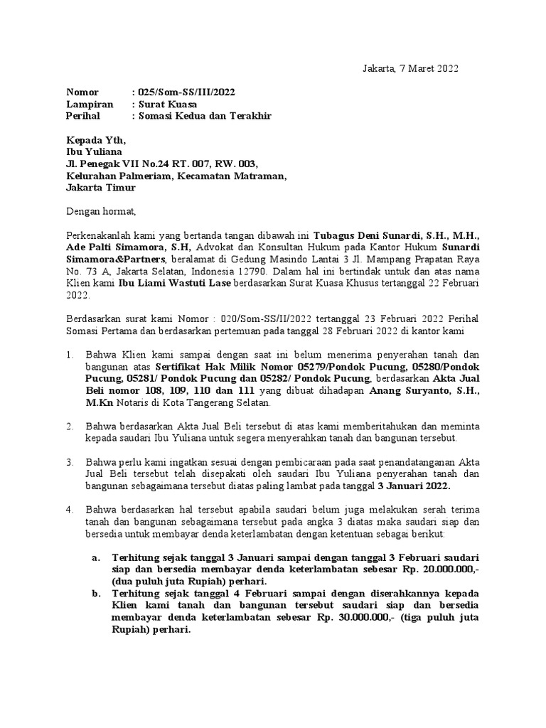 Draft Somasi Kedua | PDF