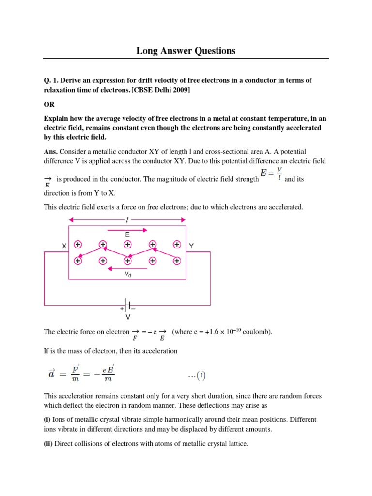Long Answer Questions | PDF | Electrical Resistivity And Conductivity ...