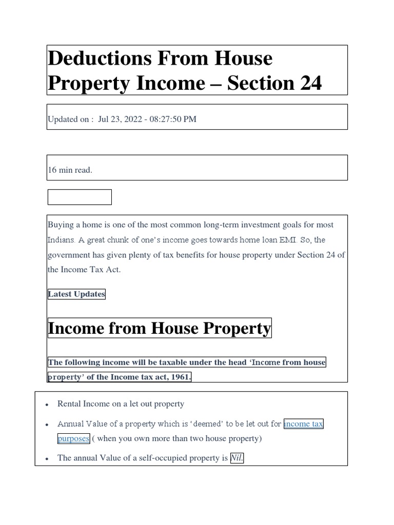 Section 24 House Property Deductions | PDF | Tax Deduction | Loans