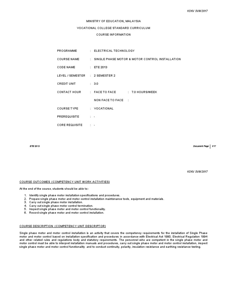 Ete2013 - Single Phase Motor Installation | PDF | Electric Motor | Safety