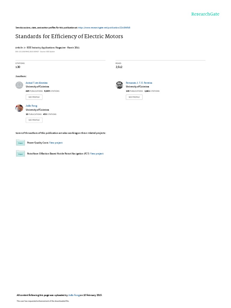 Standards For Efficiency of Electric Motors: IEEE Industry Applications ...