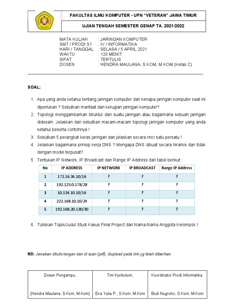 Soal UTS Jaringan Komputer 2021 | PDF