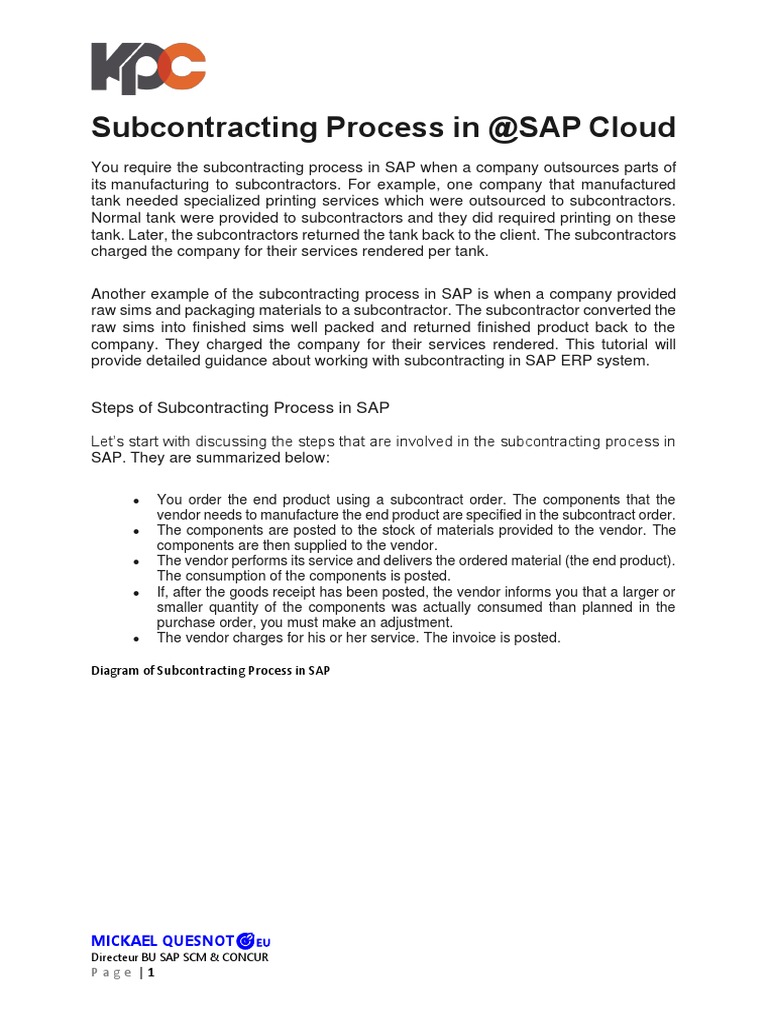 SAP Subcontracting Process Overview | PDF | Receipt | Goods