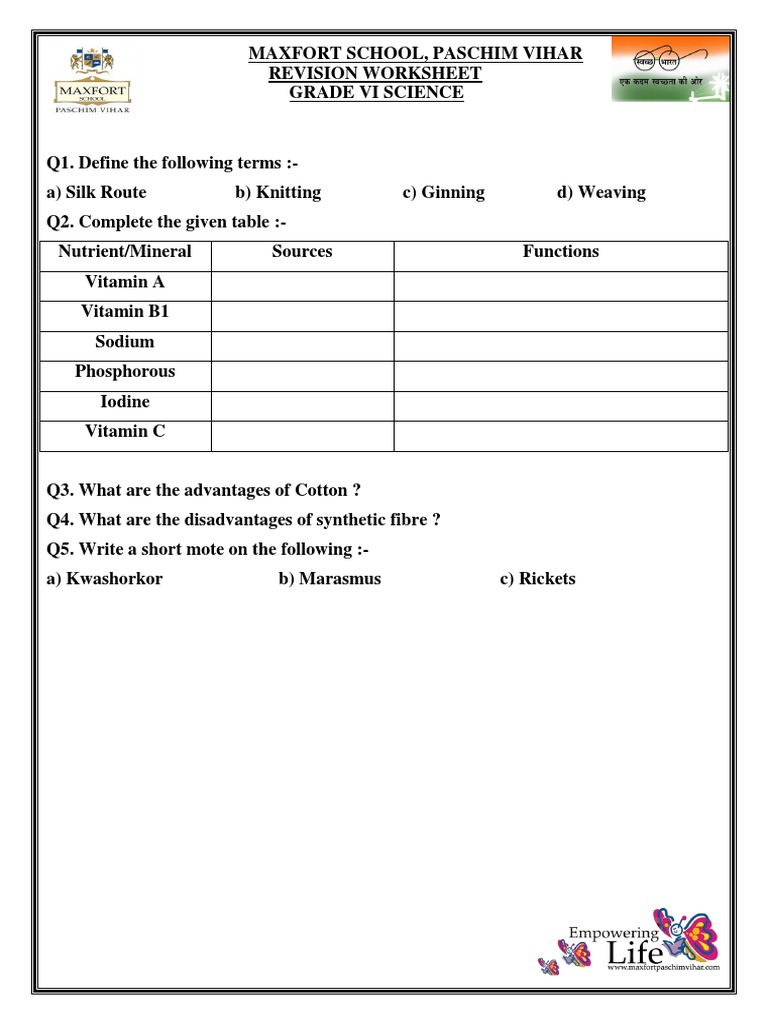 Science Revision Worksheet | PDF