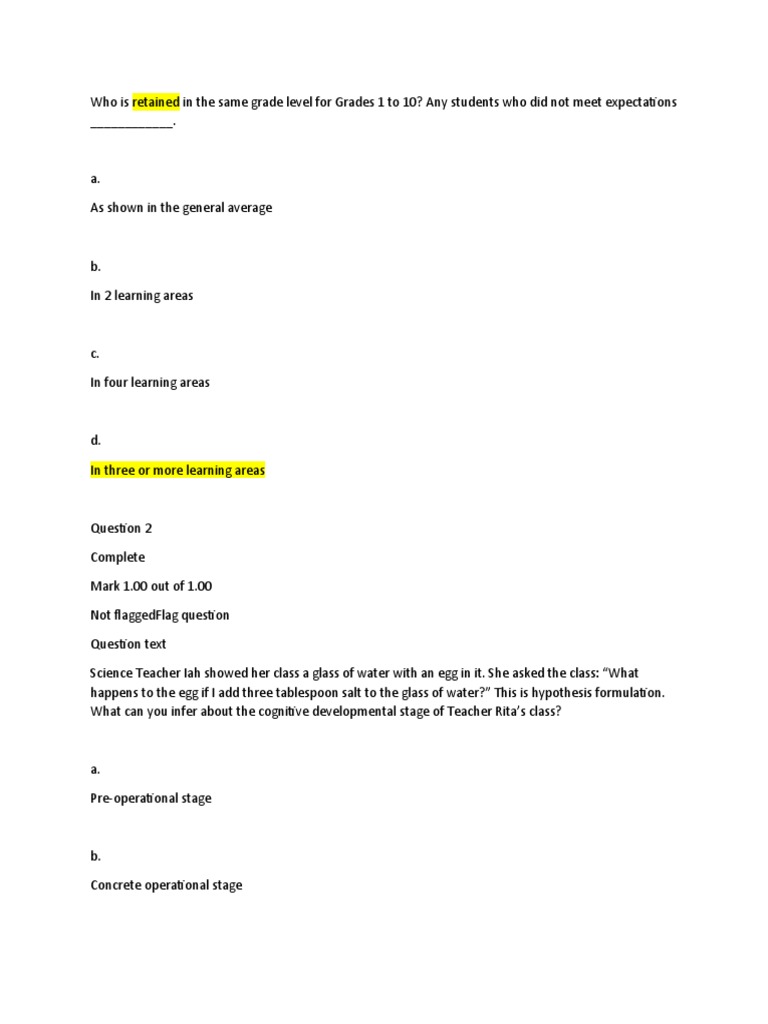 Who Is Retained in The Same Grade Level For Grades 1 To 10 | PDF ...