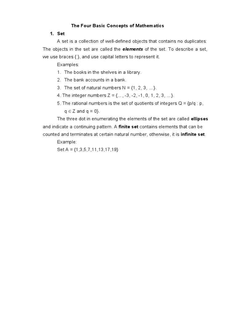 Lesson 2 - The Four Basic Concepts of Mathematics | PDF | Set ...