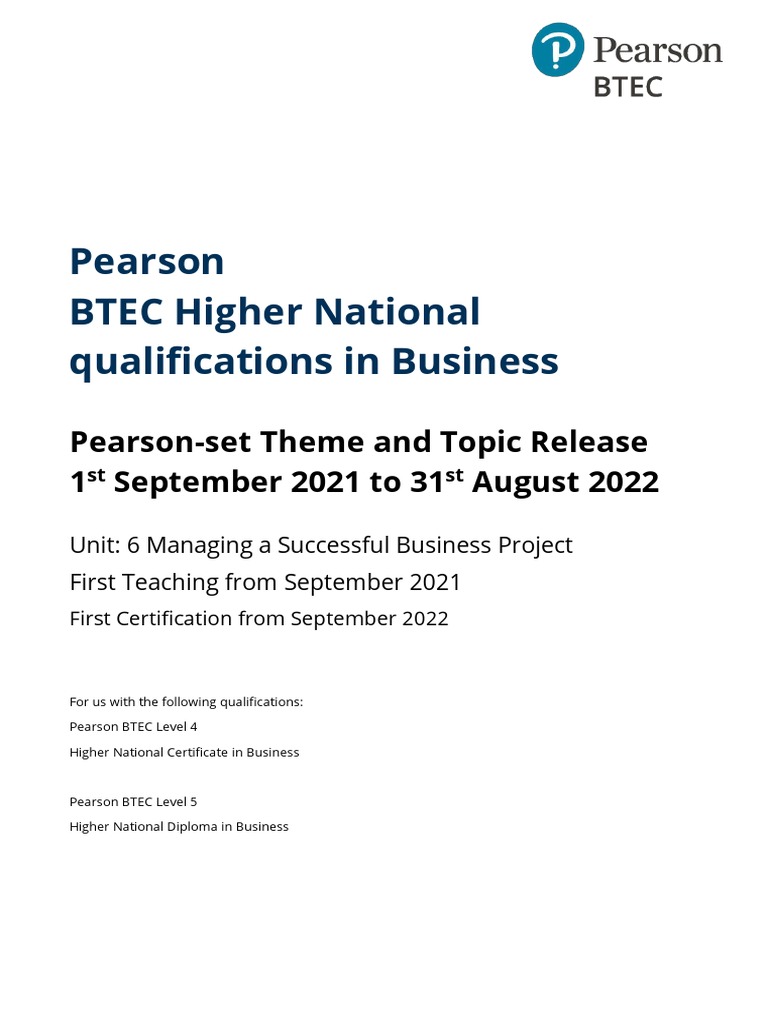 Pearson BTEC Higher National Qualifications in Business | PDF | Project ...