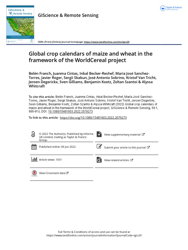 Global Crop Calendars of Maize and Wheat in The Framework of The ...