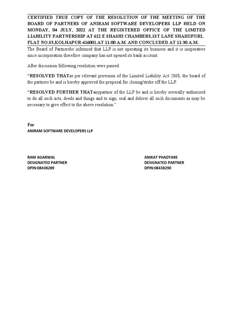 Draft Resolution For Closing of Bank Account | PDF