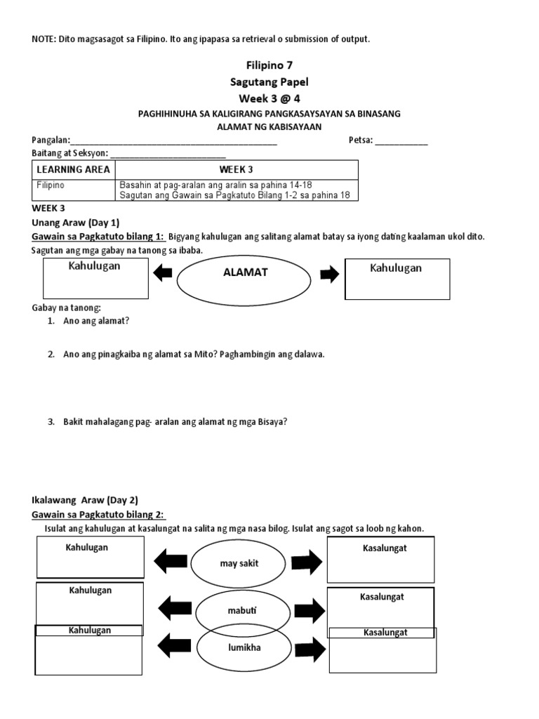 Filipino 7 Answer Sheet q2 w3@4 | PDF