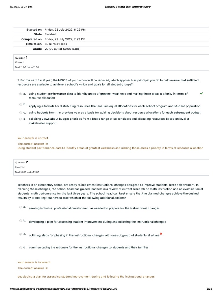 Domain 1 Mock Test - Attempt Review | PDF | Educational Assessment ...