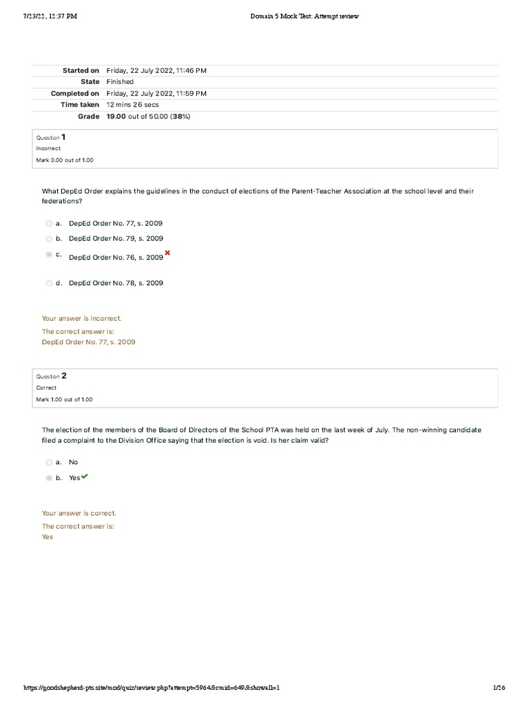 Domain 5 Mock Test Review Results | PDF | Schools | Legal Guardian