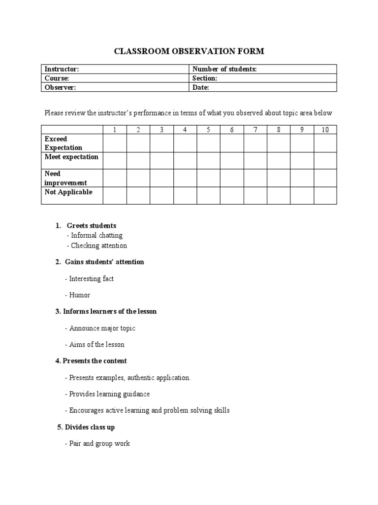 Classroom Observation Evaluation Form | PDF | Career & Growth ...