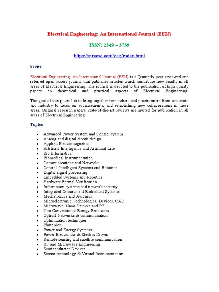 Electrical Engineering: An International Journal (EEIJ) | PDF | Electrical Engineering | Computing