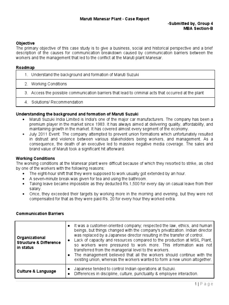 Maruti Manesar - Case Write Up | PDF | Business | Economies