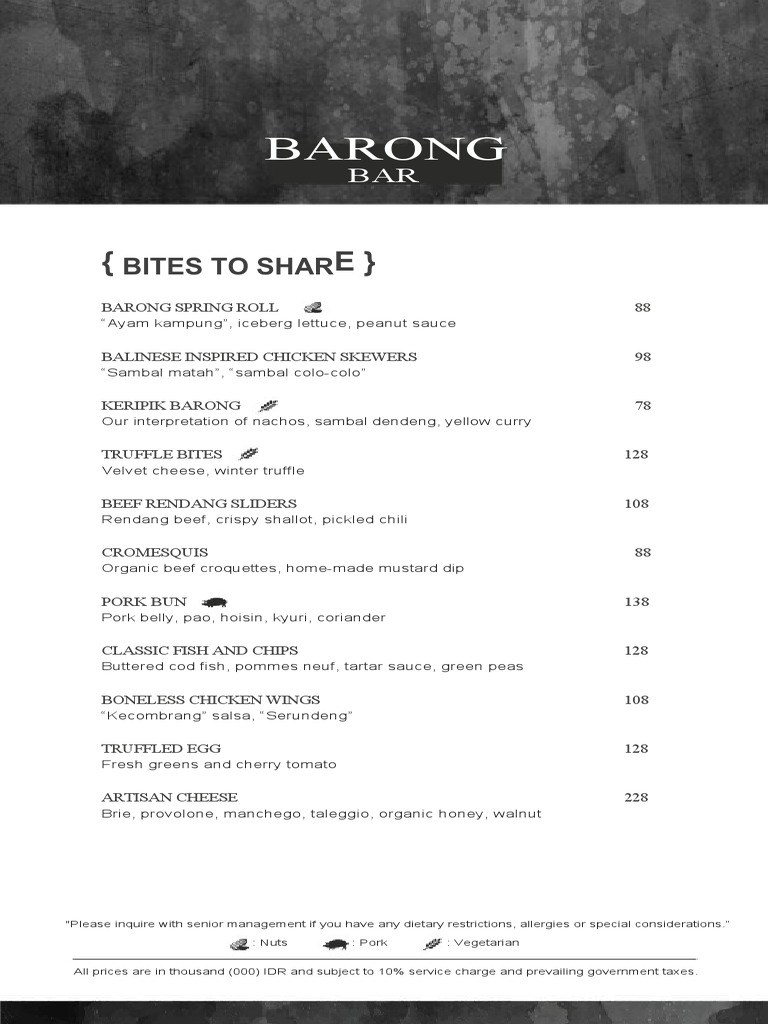 Barong Food Menu | PDF | Foods | Regional & Ethnic Food