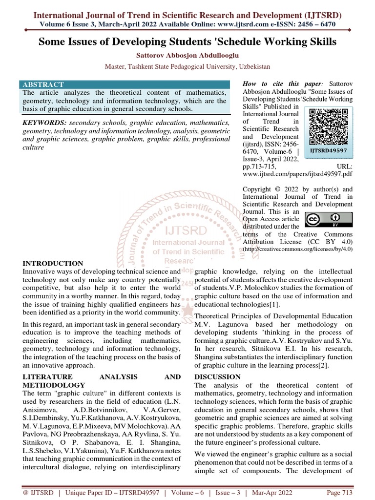 Some Issues of Developing Students Schedule Working Skills | Descargar gratis PDF | Design | Science