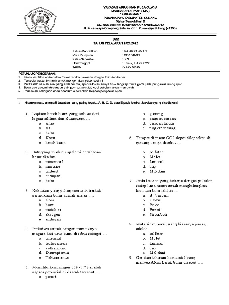 Soal Geografi Sem 2 X | PDF