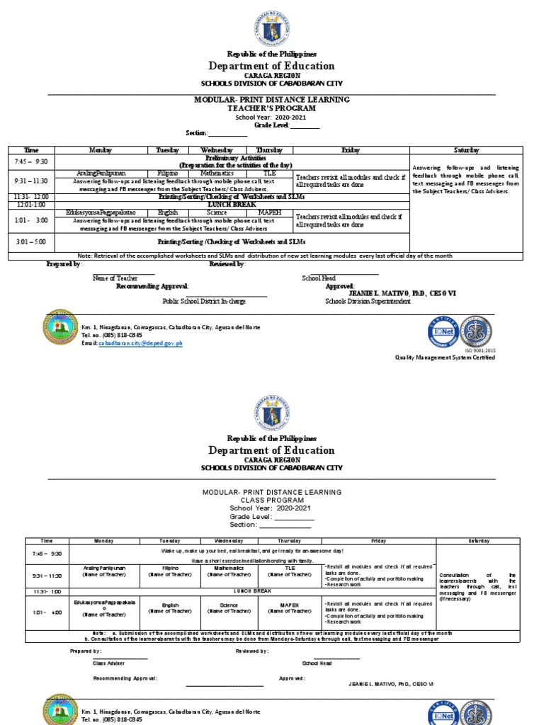 Class Program and Teachers Program With Deped and Division Logo | PDF
