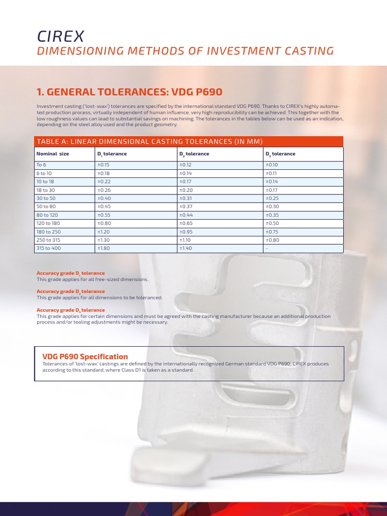 CIREX - Casting Tolerancies VDG P690 | PDF | Engineering Tolerance ...