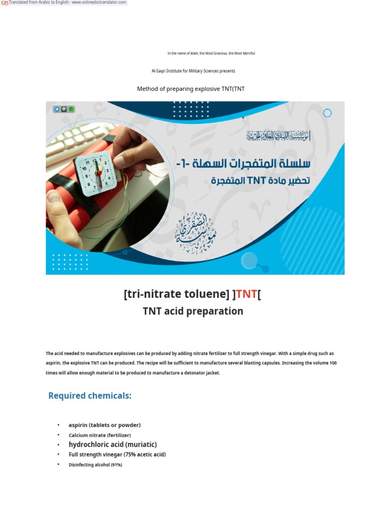 (Tri-Nitrate Toluene) ) (: TNT Acid Preparation | PDF | Tablet ...