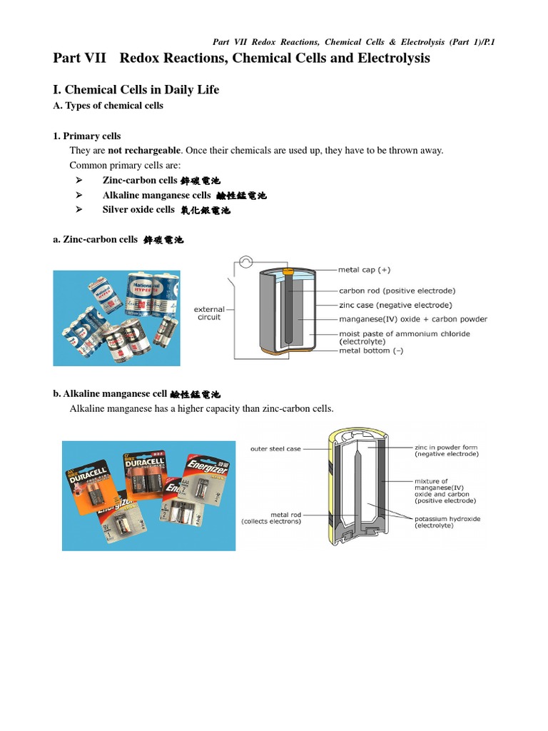 Part 7 Redox Reactions, Chemical Cells and Electrolysis - Part 1 | PDF ...