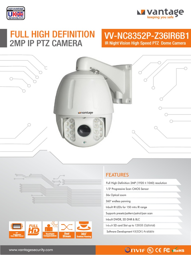 Full High Definition: 2M P Ip PTZ Camera | PDF | Image Resolution | Camera