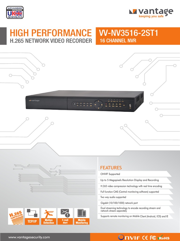 16-Channel H.265 NVR Specifications | PDF | Video | Usb