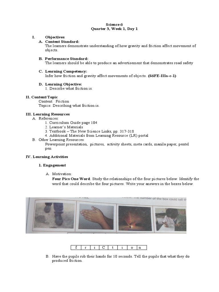 Science 6 Quarter 3 Week 1 Day 1 | Download Free PDF | Friction | Force