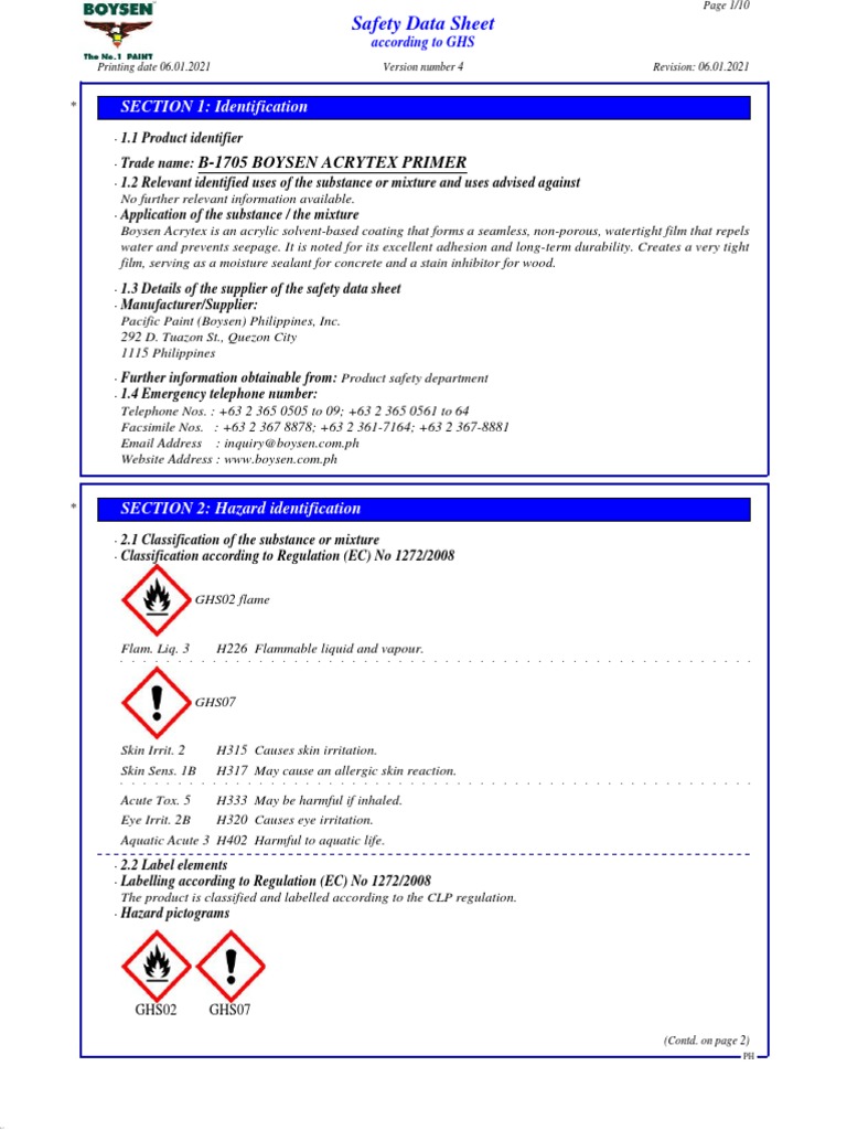 B-1705 Boysen Acrytex Primer | PDF | Toxicity | Dangerous Goods