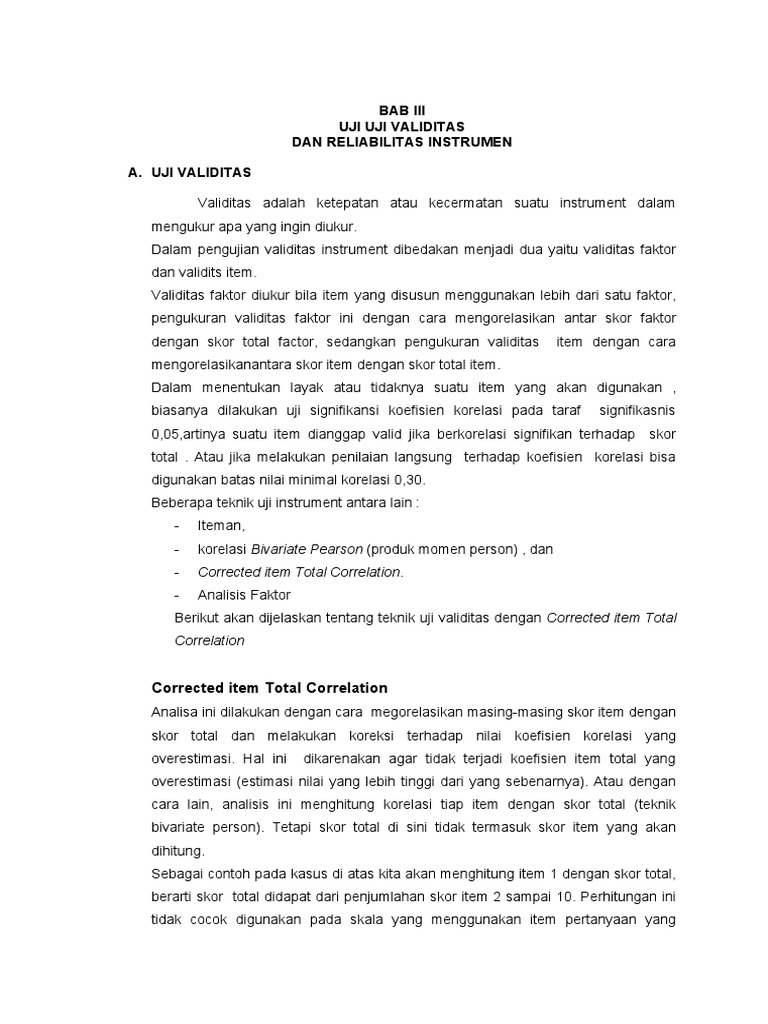 Uji Validitas Dan Reliabilitas Edit | PDF