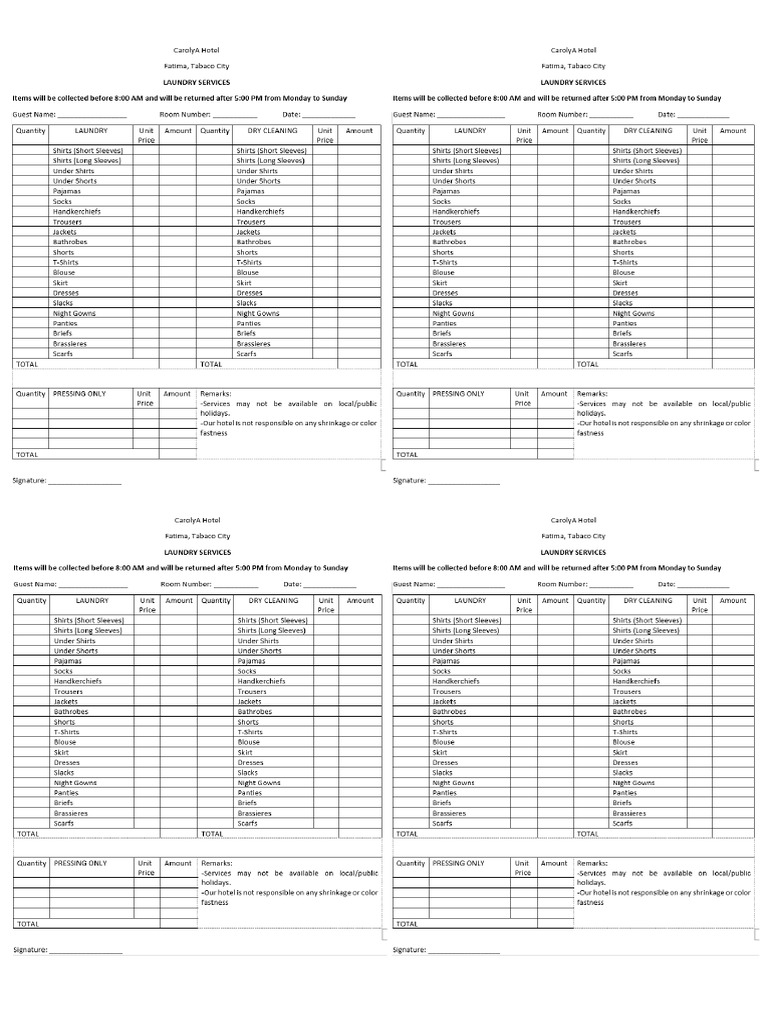 Laundry Form.1 | PDF